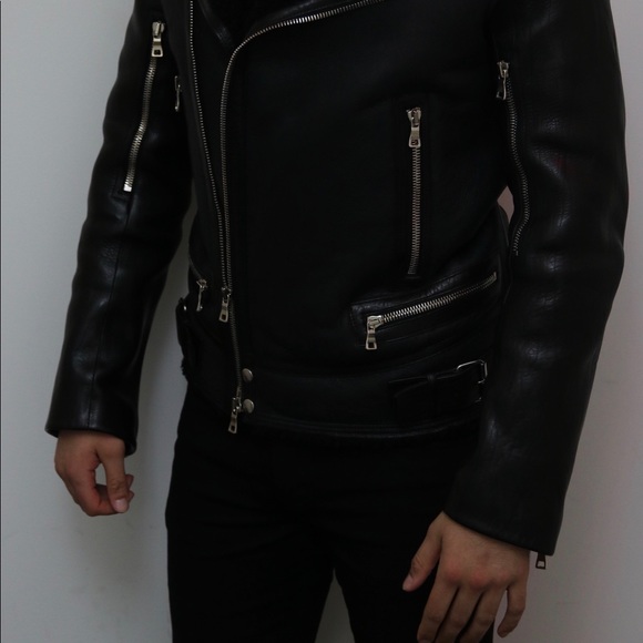 Balmain | Jackets & Coats | Balmain Shearlinglined Leather Moto Jacket ...